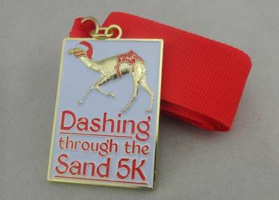 China Dashing Sand 5K Enamel Medal With Gold Plating And Ribbon For Sport Meeting for sale