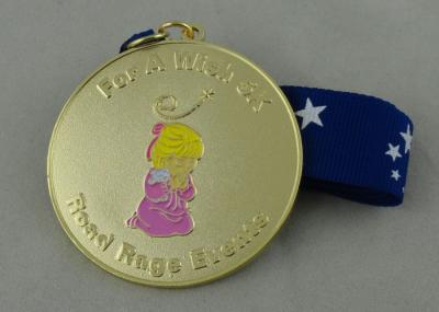 China Gold Plating Road Rage Events Enamel Medal With Ribbon For Sport Meeting for sale