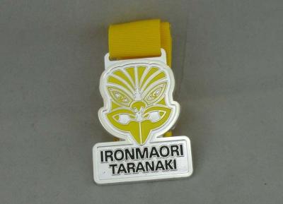 China Iron man running Ribbon Medals Die Casting With Soft Enamel And Printing Ribbon for sale