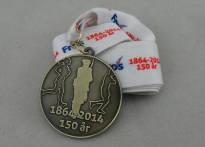 China Marathon Sport Meeting Printing Ribbon Medal Antique Brass Plating for sale