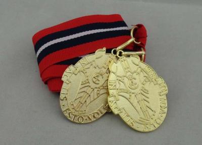 China Red White Black Long Ribbon Medals Iron Die Stamping Gold Plating 2.0mm Thickness for sale