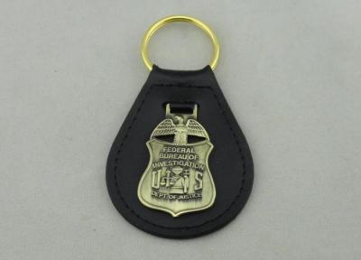 China Die Stamping Personalized Leather Keychains With 3D Antique Brass Emblem for sale