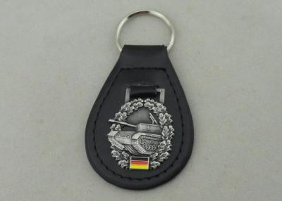 China Zinc Alloy Die Casting Personalized Leather key Chains With Antique Silver Plating Emblem for sale