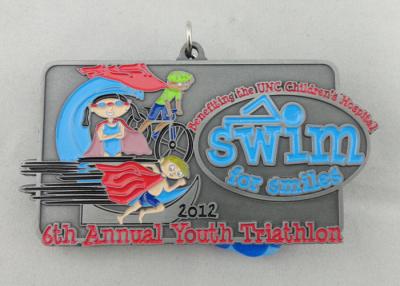China 6th Annual Youth Triathlon Ribbon Medals , Die Casting Soft Enamel Heat Transfer Printing Ribbon for sale