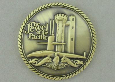 China Zinc Alloy Die Casting Personalized Coins For Jewel Of The Pacific , Antique Gold plating With Rope Edge for sale