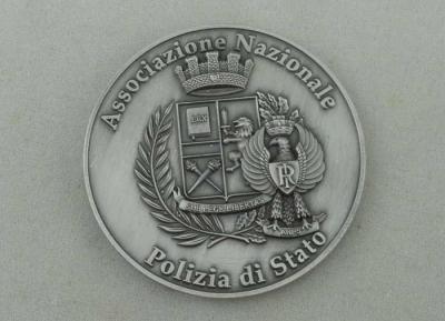 China Zinc Alloy Police Badge 3D Antique Silver Plating 45 mm OEM for sale