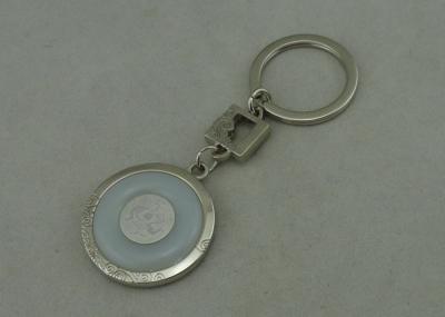 China 1 1/2 Inch Zinc Alloy Promotional Key Chain With Porcelain Piece Inserted , Silver Plating for sale