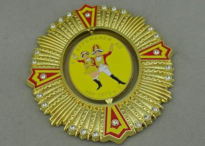 China 3D Spinning Die Cast Medals For Carnival With Rhinestone And Gold Plating for sale