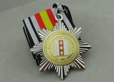 China Two Tones Plating Ribbon Medals For Russia Military, 3D Zinc Alloy With Soft Enamel for sale