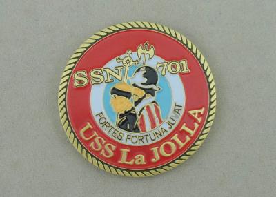 China USS La Jolla Zinc Alloy Die Casting Personalized Coin, Antique Gold plating With Rope Edge for sale