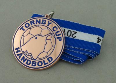 China Tornby Cup Handbold Demark Ribbon Medals Copper Plating With Iron Stamped Soft Enamel for sale