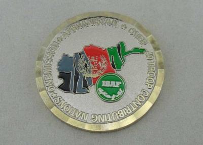 China Two Tones Plating ISAF Military Brass Coin Soft Enamel 1.75 Inch for sale