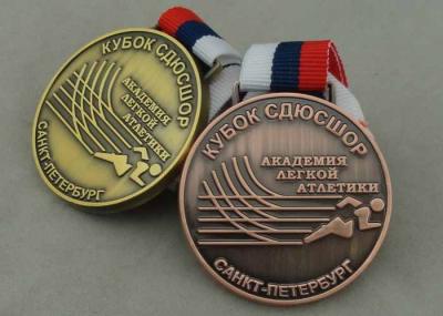 China Zinc Alloy Russia Running Medal , Antique Copper Plating Ribbon Medals for sale