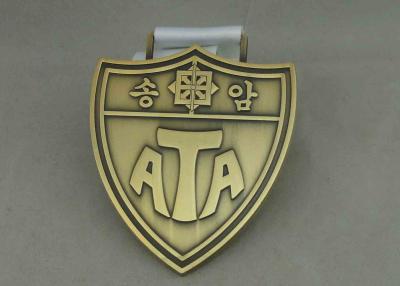 China Antique Gold Die Cast  Medals , Heat Transfer Printing Ribbon Pin Badge for sale