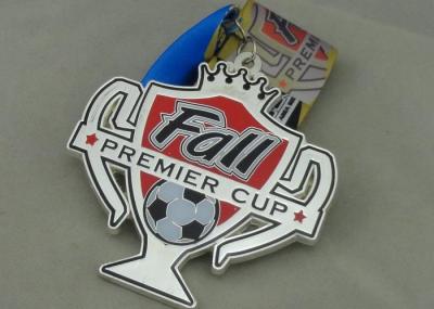 China Football Soft Enamel Ribbon Medals , Zinc Alloy Silver Plating Medal for sale