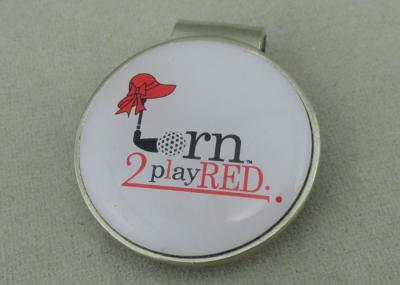 China Brass Golf Cap Souvenir Badges , Epoxy And Clip Die Stamped Silver Badge for sale