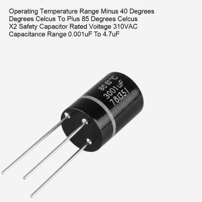 China Operating Temperature Range Minus 40 Degrees Celsius To Plus 85 Degrees Celsius X2 Safety Capacitor Rated Voltage 310VAC Capacitance Range 0.001uF To 4.7uF for sale