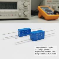 China 15mm Lead Wire Length X2 Safety Capacitor Offering Capacitance Tolerance ±20 Percent Designed for Surge Protection in AC Circuits for sale