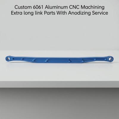 China Custom 6061 Aluminum CNC Machined Extra Long Control Arm Linkage Rod Blue Anodized Auto Modification Connecting Bar for sale