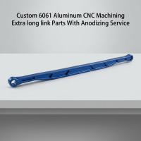 China Custom 6061 Aluminum CNC Machined Extra Long Control Arm Linkage Rod Blue Anodized Auto Modification Connecting Bar for sale