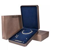China Sturdy PU Leather Box Khaki Paper Gift Box Packaging ISO9001 for sale