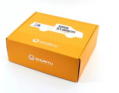 China CMYK Auto Parts Packaging Box Paper Varnishing Orange Custom LOGO BSCI for sale