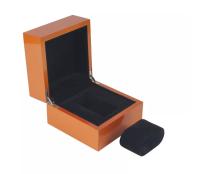 China High Glossy Wrist Watch Packaging Box Hinge Metal Wooden Watch Case for sale