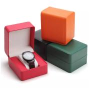 China Round Corner PU Leather Watch Storage Box Flip Cover  11X10X7.5cm for sale
