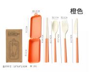 China 3 Piece Dinner Set Packaging Box Travel With Folding Chopsticks Spork Tableware for sale