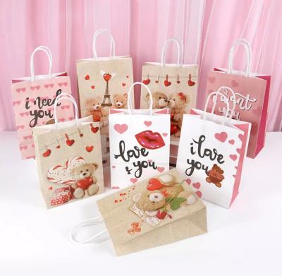 China Valentines Kraft Paper Handbag CMYK Kraft White Paper Gift Bag Debossing for sale