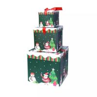 China Lid And Base Christmas Cardboard Gift Boxes Christmas Decorations Box With Ribbon for sale