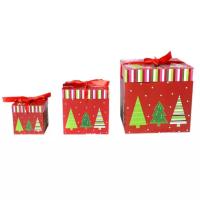 China Lid And Base Christmas Cardboard Gift Boxes Christmas Decorations Box With Ribbon for sale