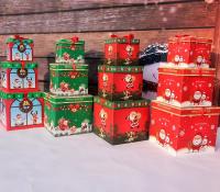 China Lid And Base Christmas Cardboard Gift Boxes Christmas Decorations Box With Ribbon for sale