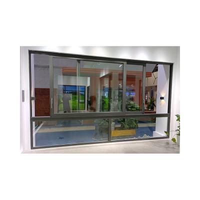 China Customized Black Frame Simple Design Fenetre Aluminum Double Tempered Glass German Sliding Windows for sale