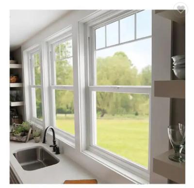 China Blackout Blinds Modern Design UPVC Double Hung Windows Vertical Slide Profile Vinyl Door Frame For Residential for sale