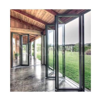China KDSBuilding Bi Black Frame Accordion Aluminum Exterior Folding Horizontal Sliding Glass Door for sale