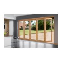 China Competitive Price Wooden Color Aluminum Double Tempered Hurricane Proof Glass Bifold Door Villa for sale