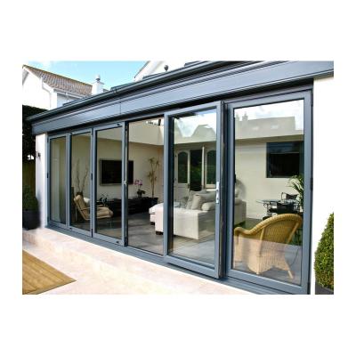 China Black Color Double Glaze Glass Horizontal Sliding Window Pakistan  Aluminium Small Folding Door for sale