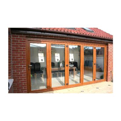 China Top Sale Sound Fire Insulation Teak Villa Solid Aluminum Frame Clad Folding Patio Exterior Door for sale