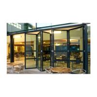 China KDSBuilding Balcony Aluminium Horizontal Sliding Folding Glass Doors With Black Tint Grey Glass for sale