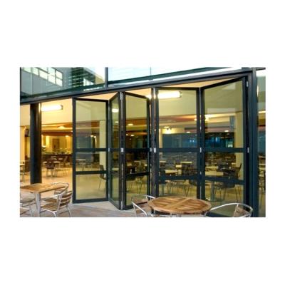China KDSBuilding Balcony Aluminium Horizontal Sliding Folding Glass Doors With Black Tint Grey Glass for sale