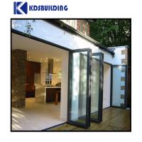 China KDSBuilding Balcony Aluminium Horizontal Sliding Folding Glass Doors With Black Tint Grey Glass for sale