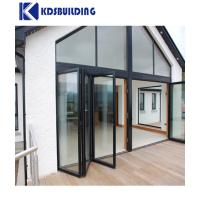 China KDSBuilding Balcony Aluminium Horizontal Sliding Folding Glass Doors With Black Tint Grey Glass for sale