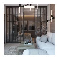 China KDSBuilding Front Black Color With Glass Powder Coated Slim Narrow Frame Aluminum Sliding Door for sale