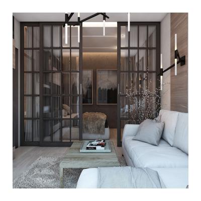 China KDSBuilding Front Black Color With Glass Powder Coated Slim Narrow Frame Aluminum Sliding Door for sale