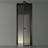 China Double Tempered Glass Swing Security  Black Graphic Interior Aluminum Casement Door For Bathroom for sale