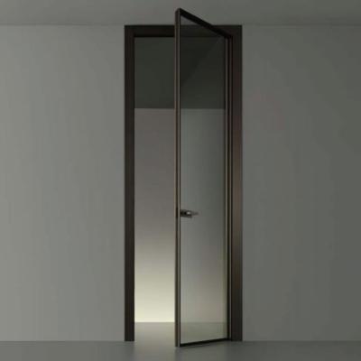 China Double Tempered Glass Swing Security  Black Graphic Interior Aluminum Casement Door For Bathroom for sale