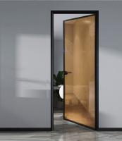 China Double Tempered Glass Swing Security  Black Graphic Interior Aluminum Casement Door For Bathroom for sale