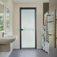 China Double Tempered Glass Swing Security  Black Graphic Interior Aluminum Casement Door For Bathroom for sale