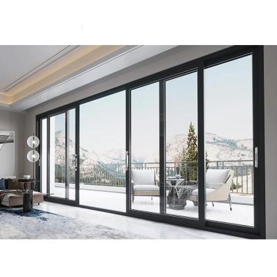 China Soundproof Aluminum Frame Door Hurricane Impact Proof 4 Tracks Tempered Glass for sale